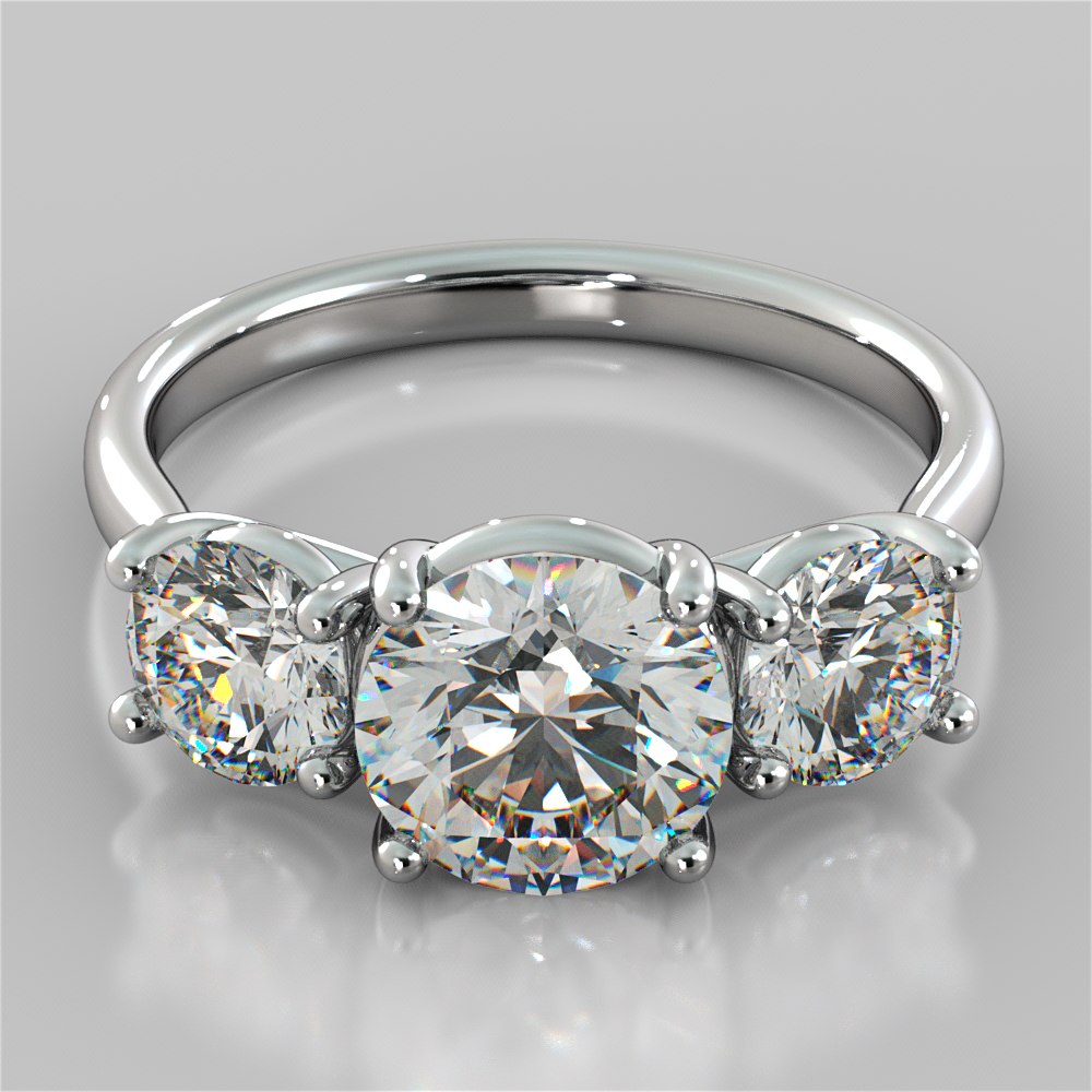 Agape Round Cut Three-Stone Engagement Ring With Accents – Agape Diamonds