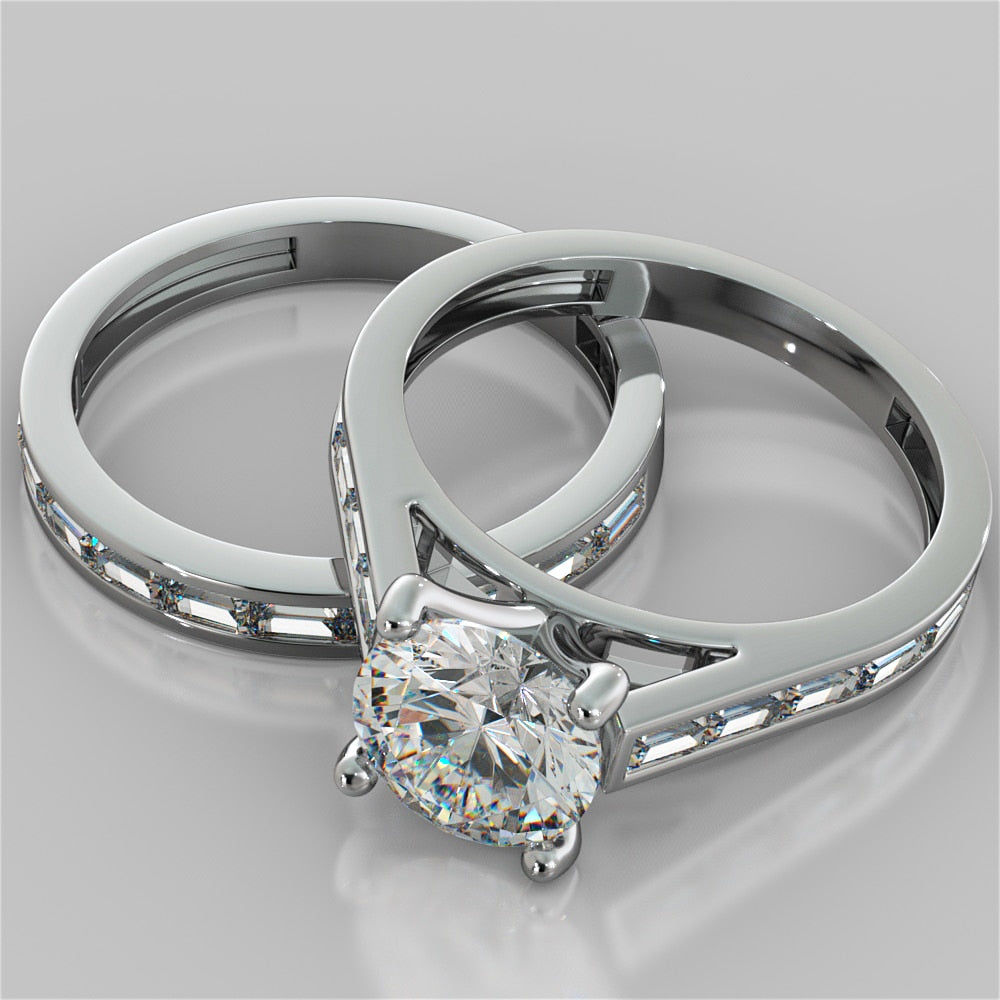 Agape Simulated Round Cut and Baguettes Wedding Set – Agape Diamonds