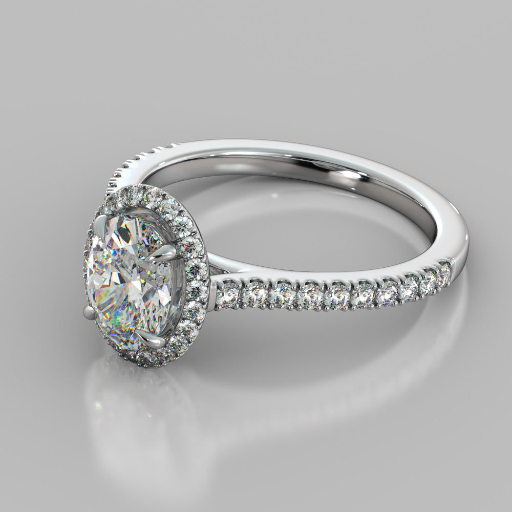 Agape Lab Oval Cut Halo Engagement Ring With Accents – Agape Diamonds