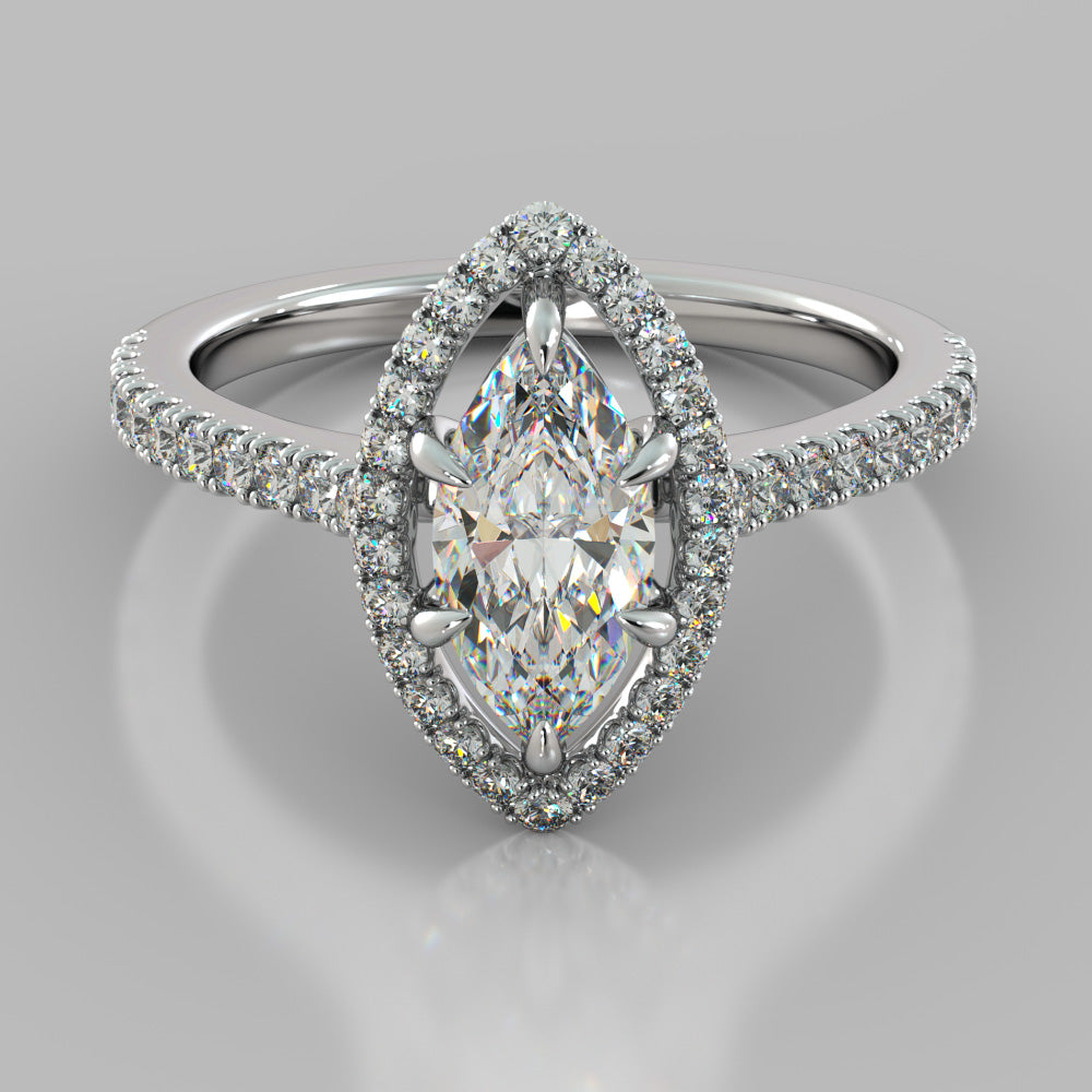 Lab grown Diamond Marquise Cut Engagement Ring With Pavé Halo – Agape ...
