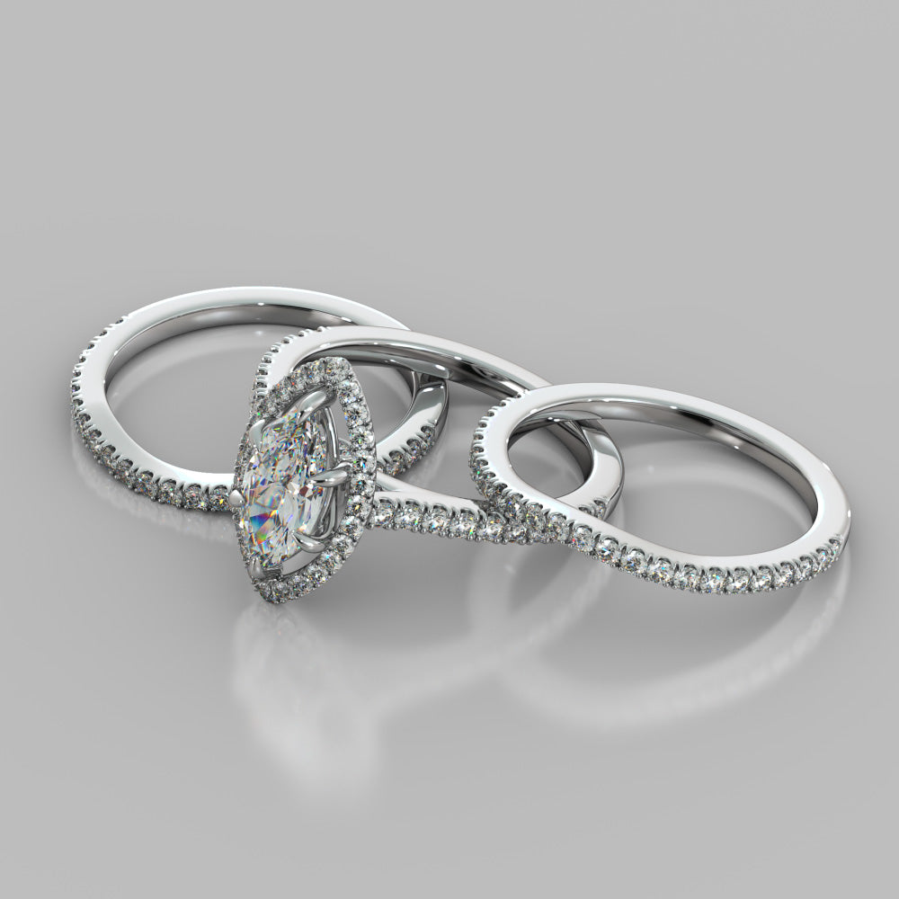 Agape Marquise Cut Trio Wedding Set With Pave Halo – Agape Diamonds