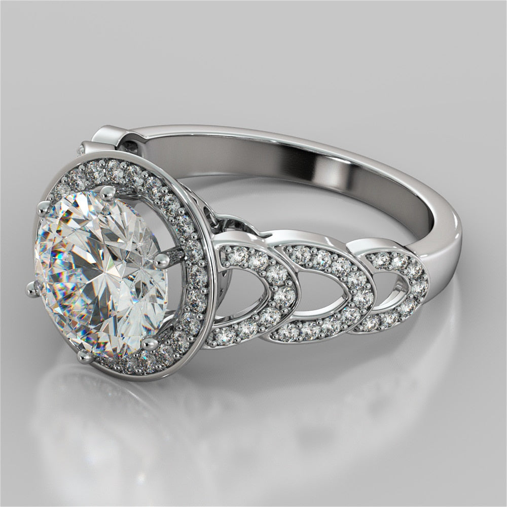 Round Cut Halo Cathedral Style Engagement Ring With Accents – Agape ...